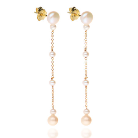 Pendientes largos Tao en oro y perla botón - Hago